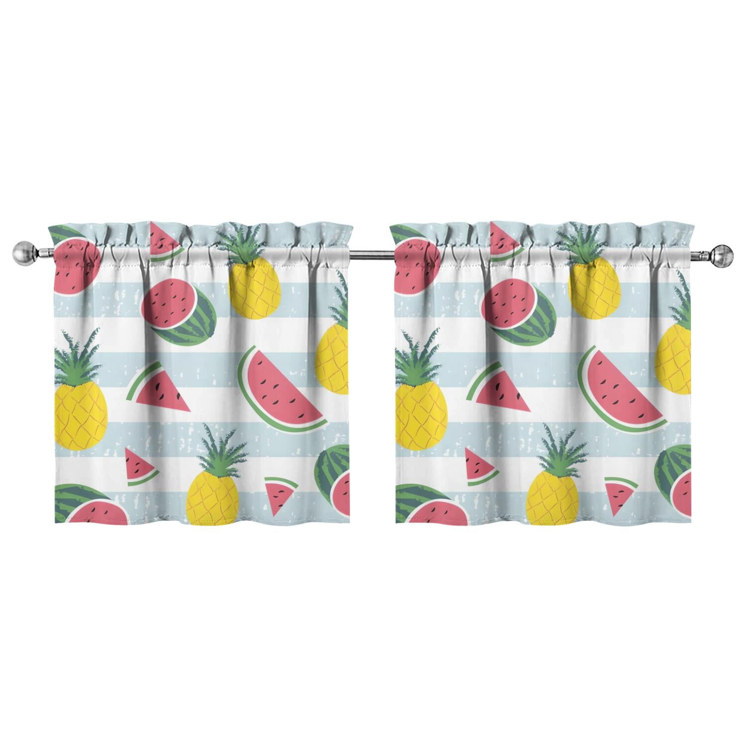 2 Pack Tropical Watermelon Print Kitchen Curtains - 27.5x24 Inch Semi ...