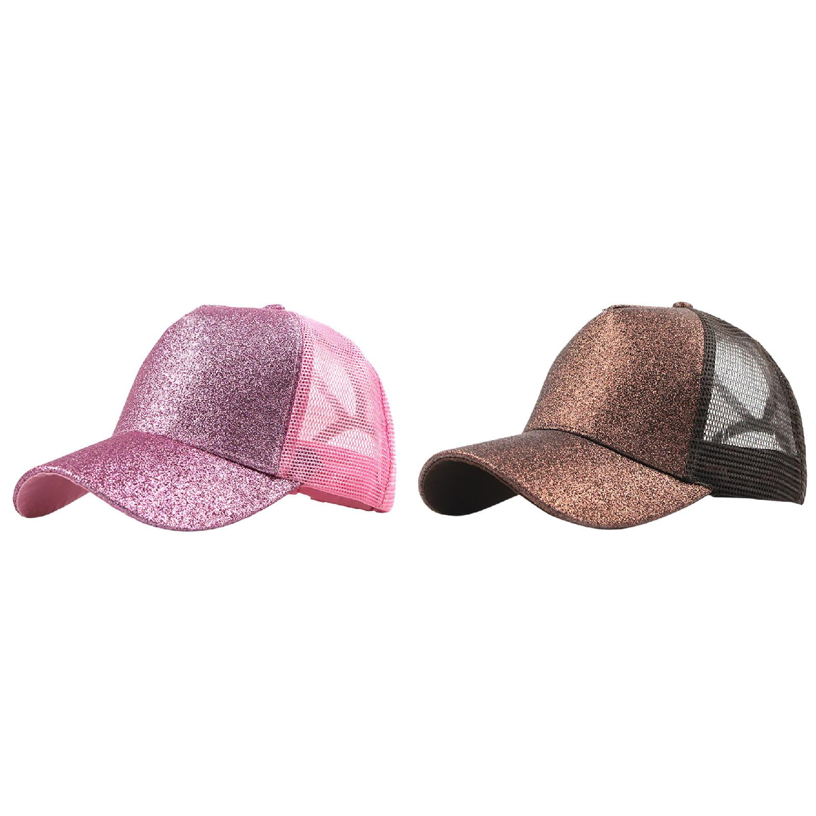 2-Pack,Trucker Ponytail Hat Messy Buns Glitter Plain Baseball Cap ...