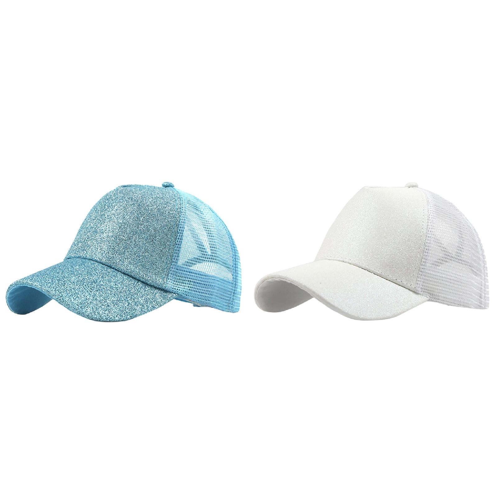 2-Pack,Trucker Ponytail Hat Messy Buns Glitter Plain Baseball Cap ...