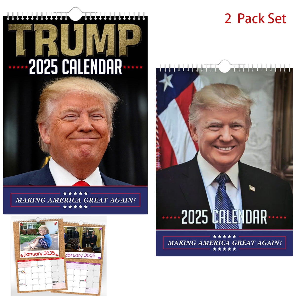 2 Pack Trump Wall Calendar - 2025 Donald Trump Wall Calendar, Monthly ...