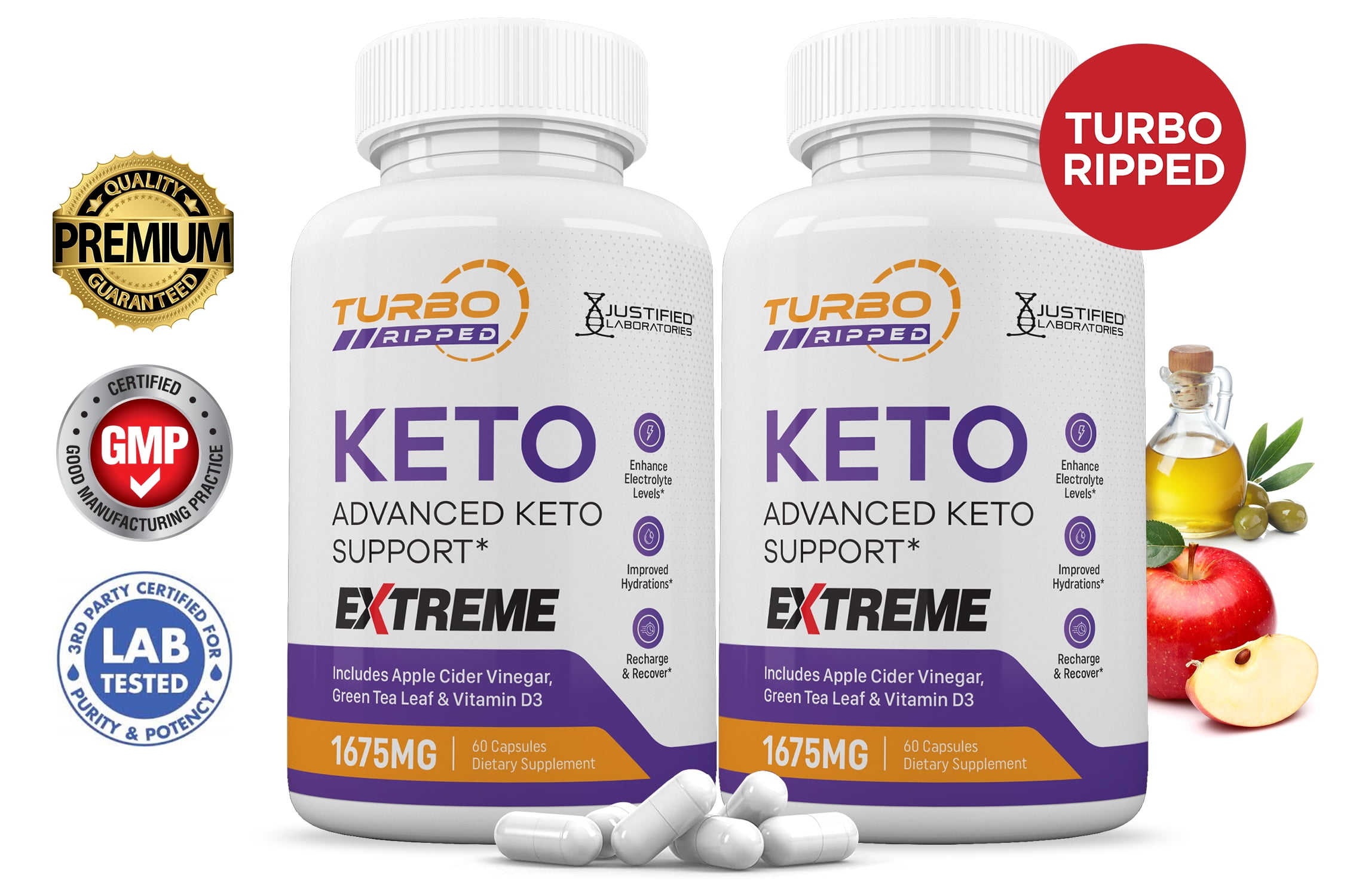 (2 Pack) Turbo Ripped Keto ACV Extreme Pills 1675mg Alternative to ...