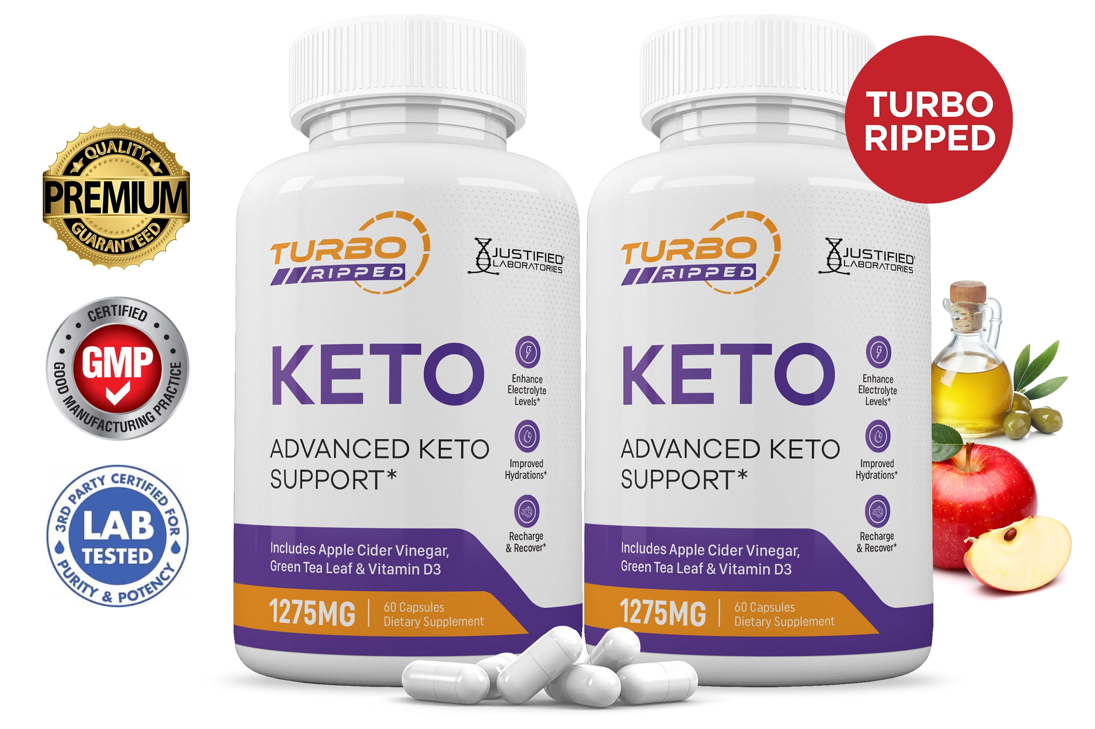 (2 Pack) Turbo Ripped Keto ACV Pills 1275mg Alternative to Gummies ...