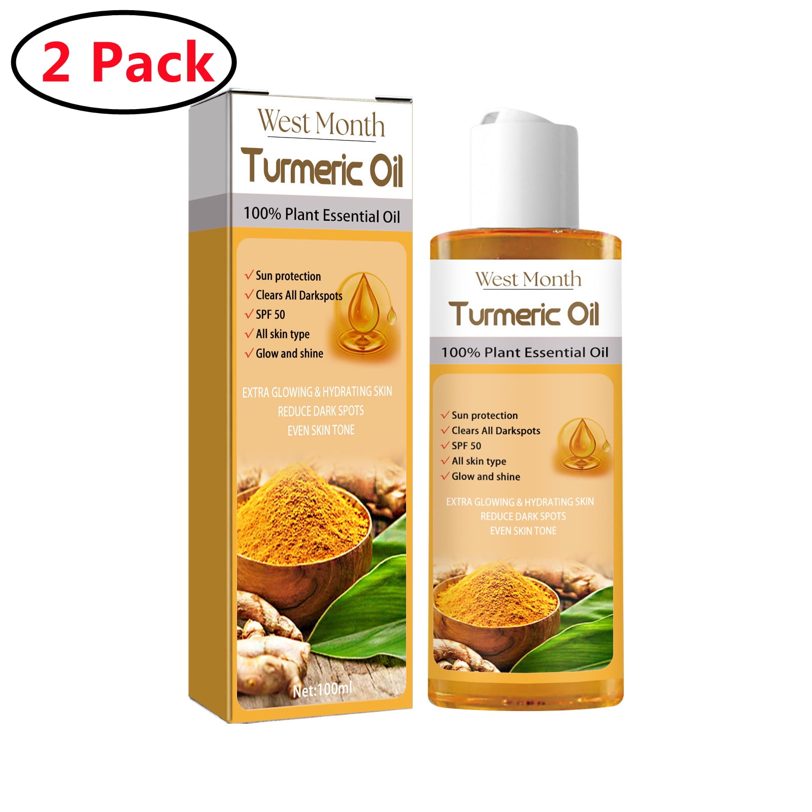 2 Pack Turmeric Serum for Face & Body - Turmeric Skin Brightening Oil ...
