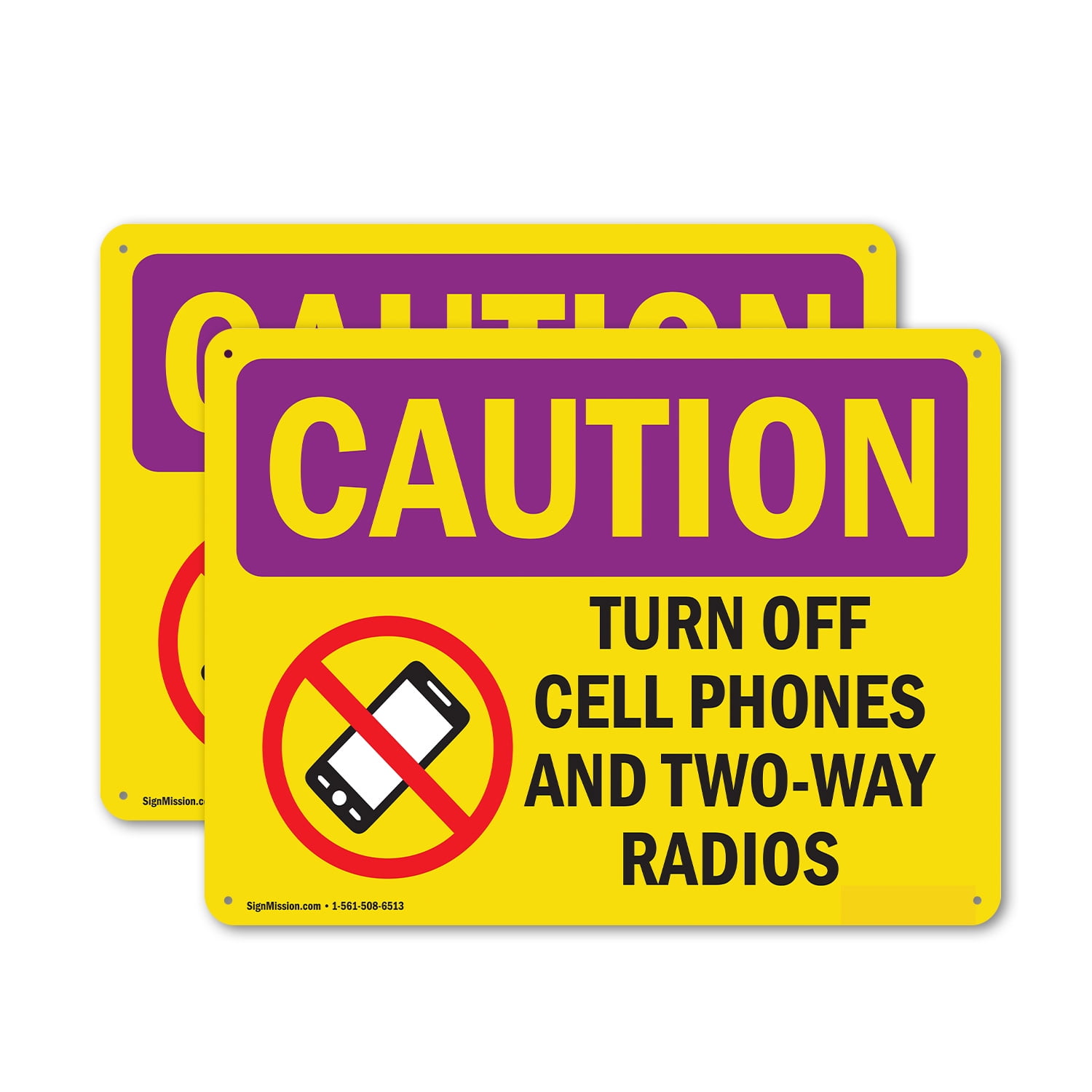 (2 Pack) Turn Off Cell Phones And Radios OSHA Caution Radiation Sign 18 ...