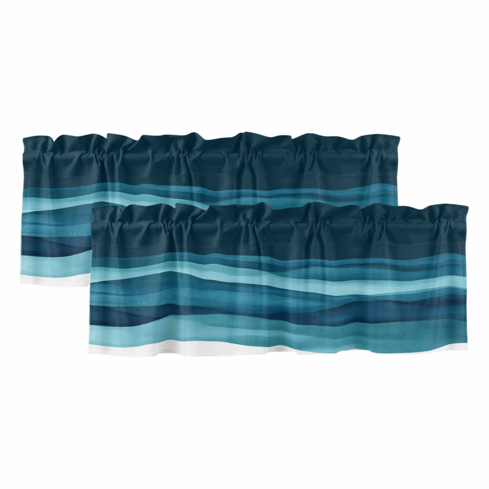 2 Pack Turquoise Blue Valance for Window Water Ripple Abstract Gradient ...