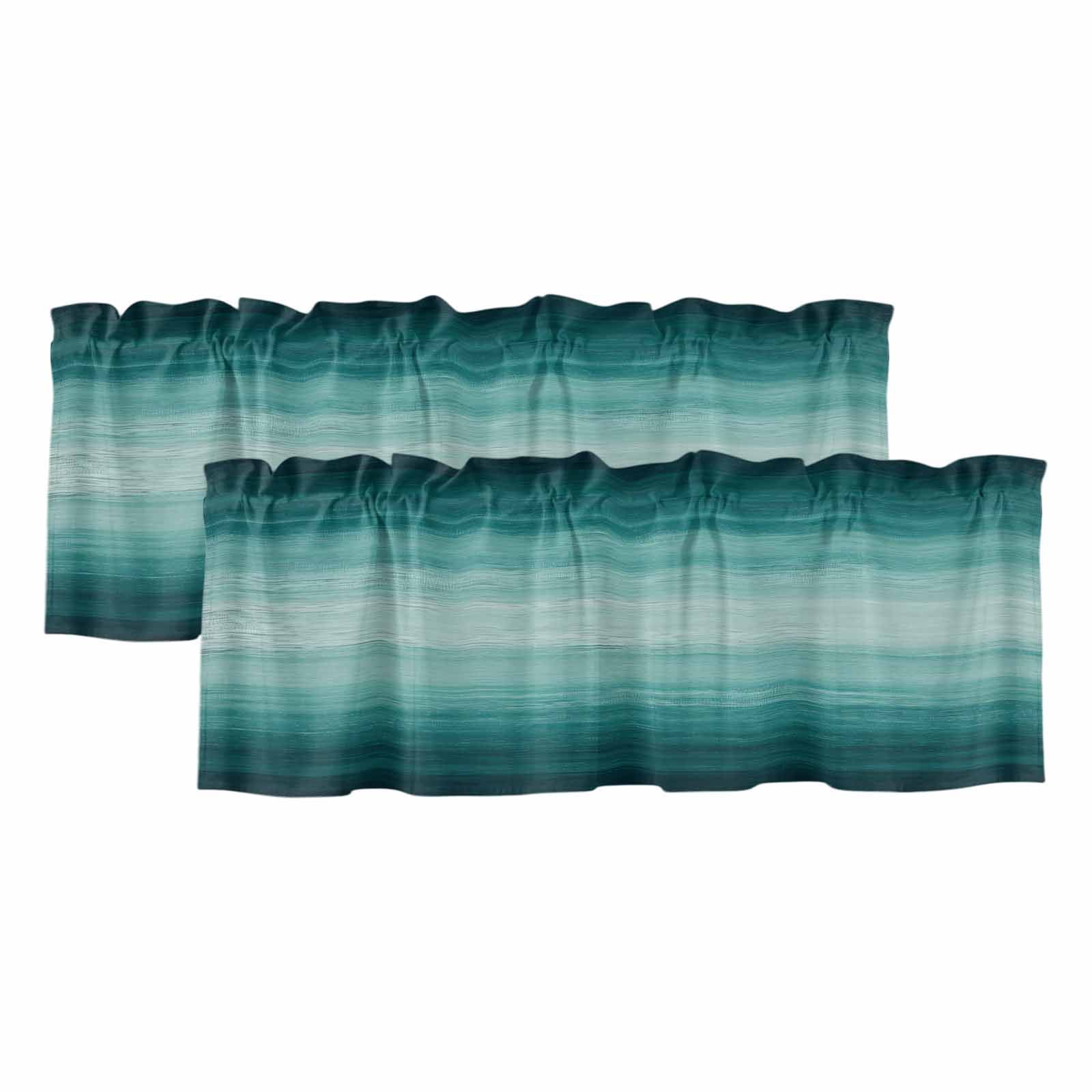 2 Pack Turquoise Green Valance for Window Gradient Marble Ocean Abstract Striped Kitchen Valance ...