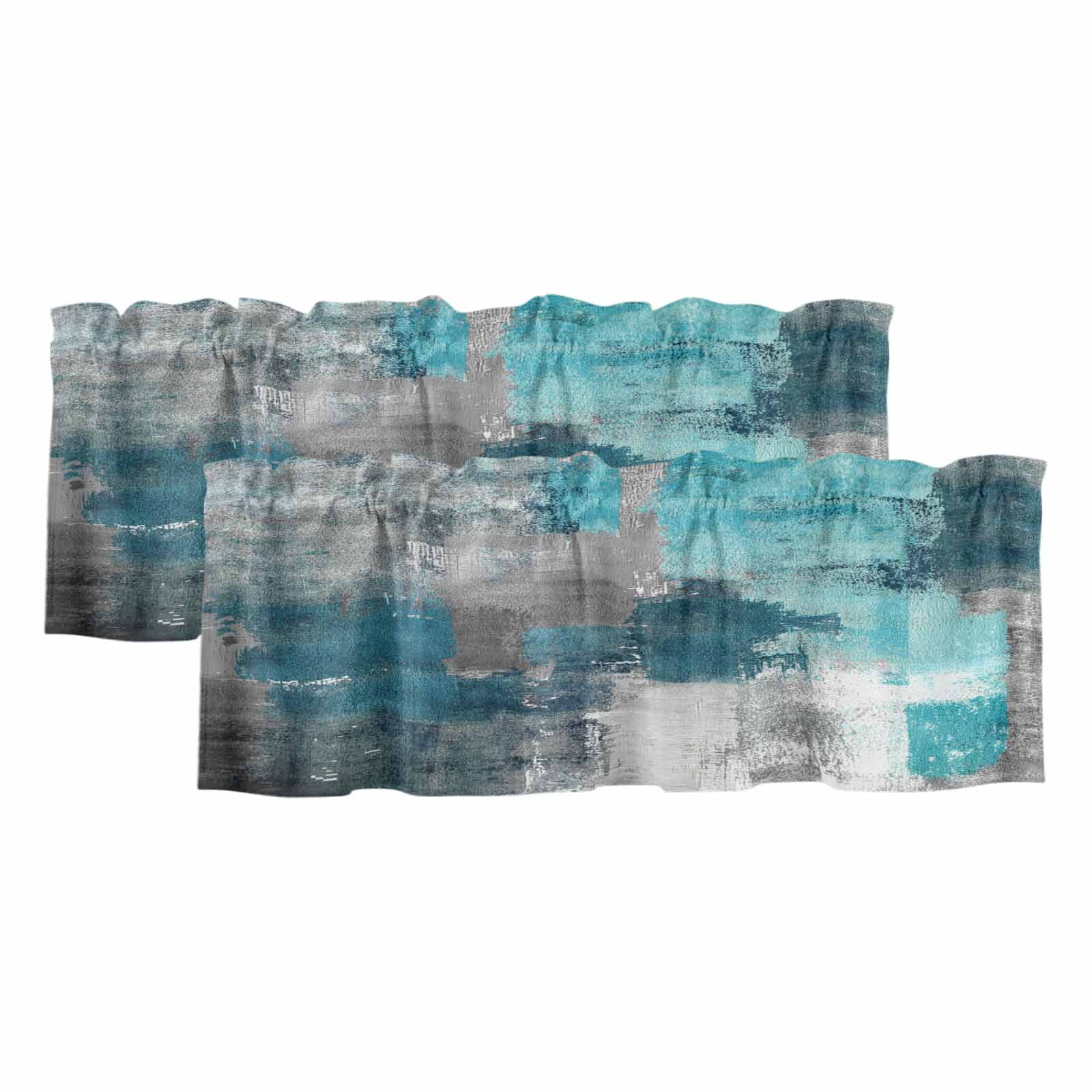 2 Pack Turquoise Grey Valance for Window Abstract Graffiti Brush Art ...