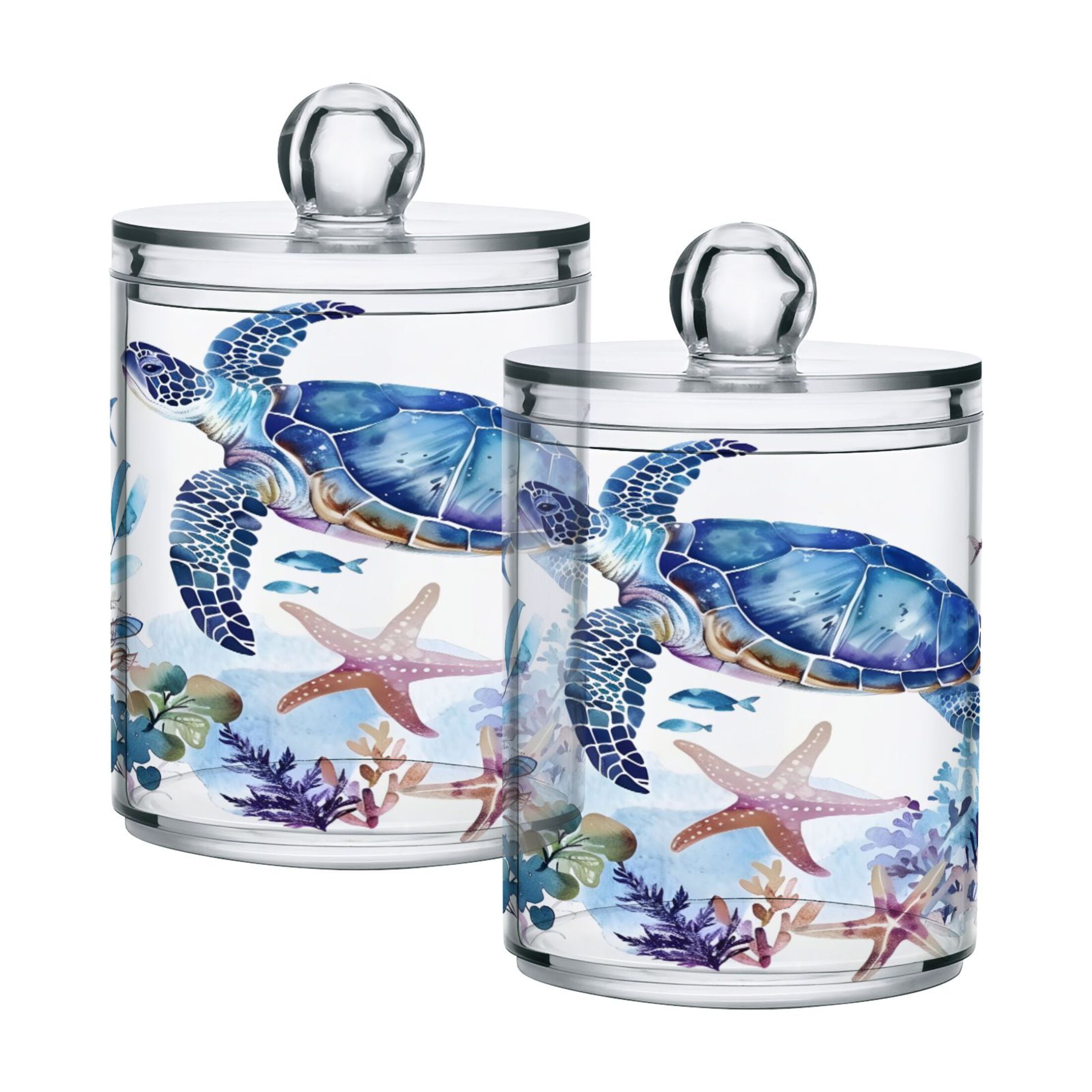 2 Pack Turtle Fish Starfish Seaweed Qtip Holder Dispenser Clear Plastic ...
