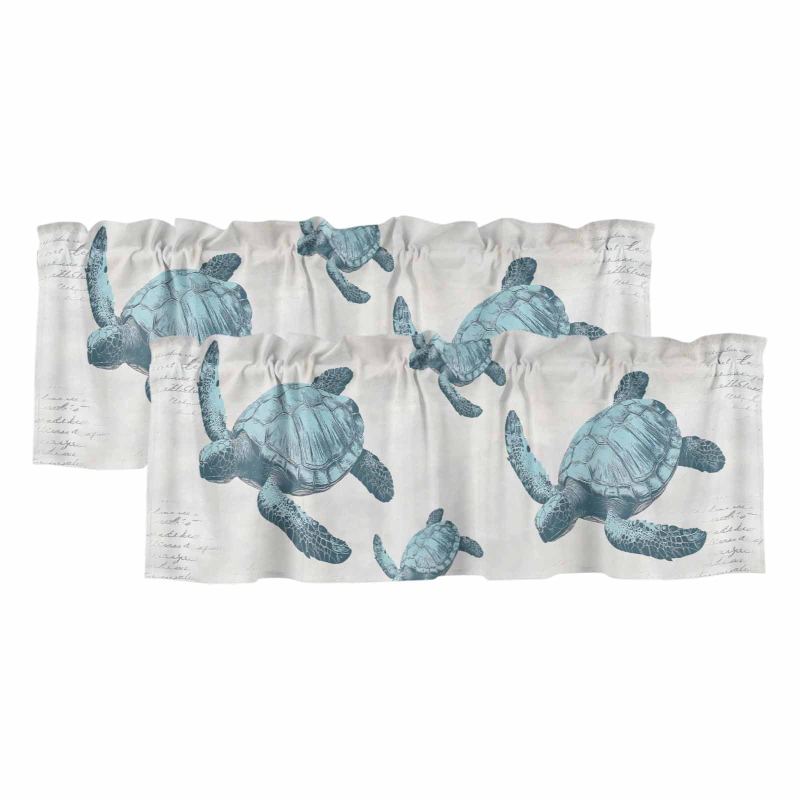 2 Pack Turtle Valance for Window Blue Ocean Animal Vintage Texture Kitchen Valance Rod Pocket ...