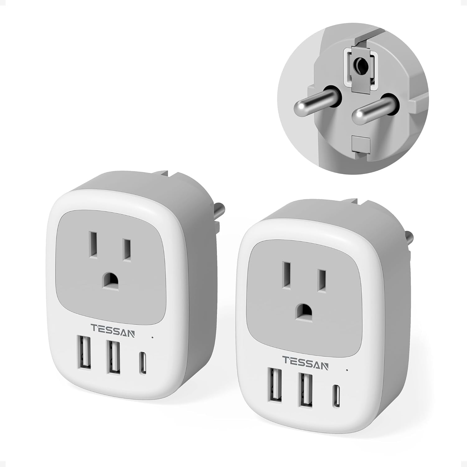 2 Pack Type E F Plug Adapter, South Korea Outlet Adapter with 3 USB ...