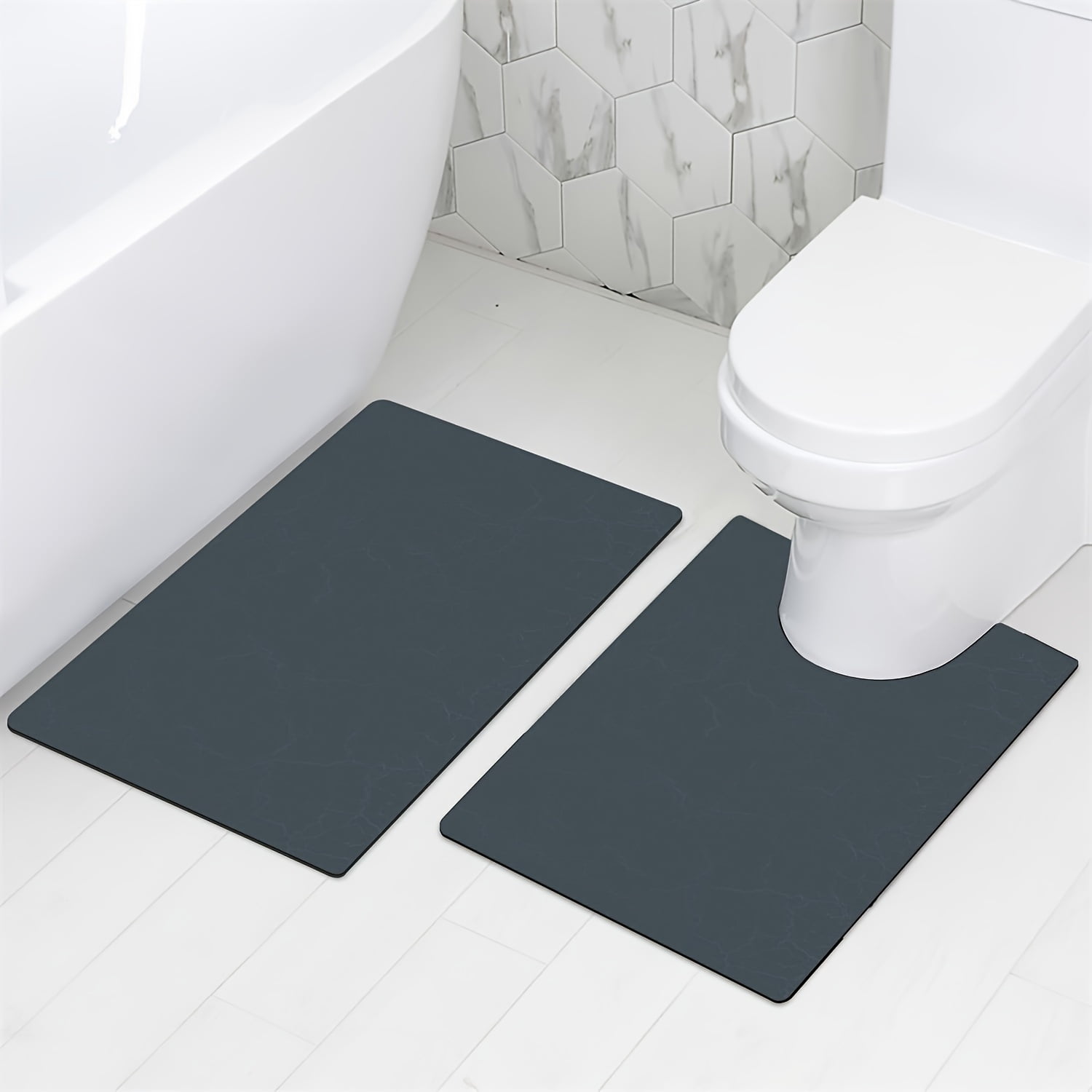 2 Pack U-Shaped Toilet Bathroom Mats Set, Gray Bathroom Rugs Set Toilet ...