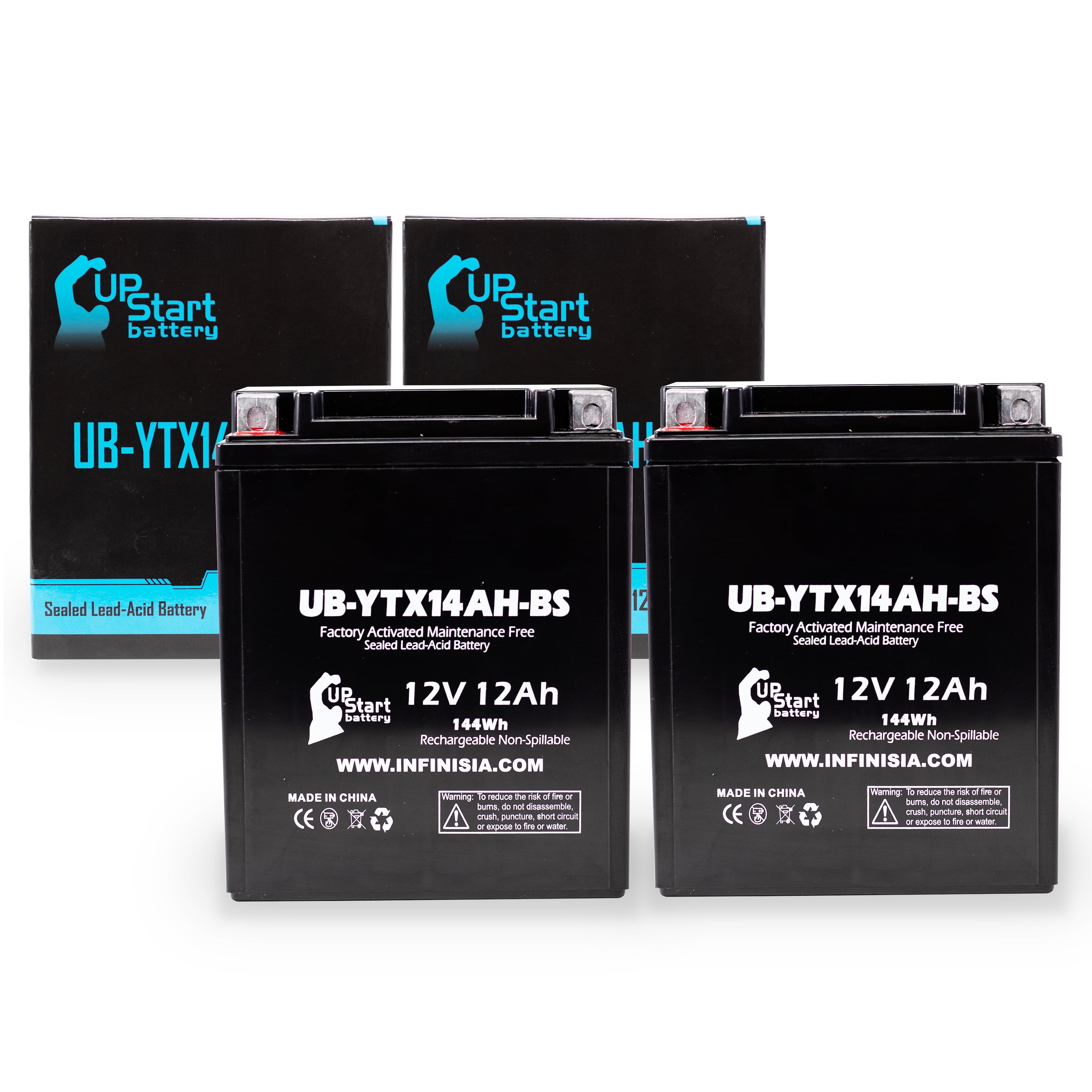 2-Pack UB-YTX14AH-BS Battery Replacement for 2003 Kawasaki VN800-A, B ...