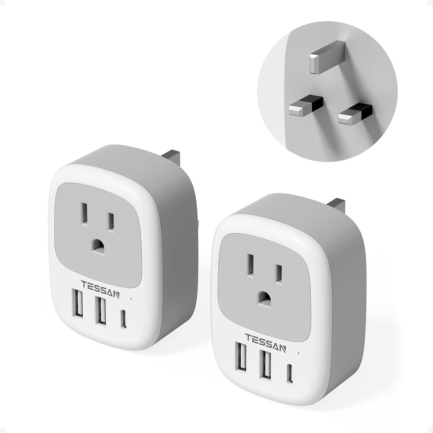 2 Pack UK Adapters for Travel, Ireland Plug Adapter with 3 USB Ports (1 ...
