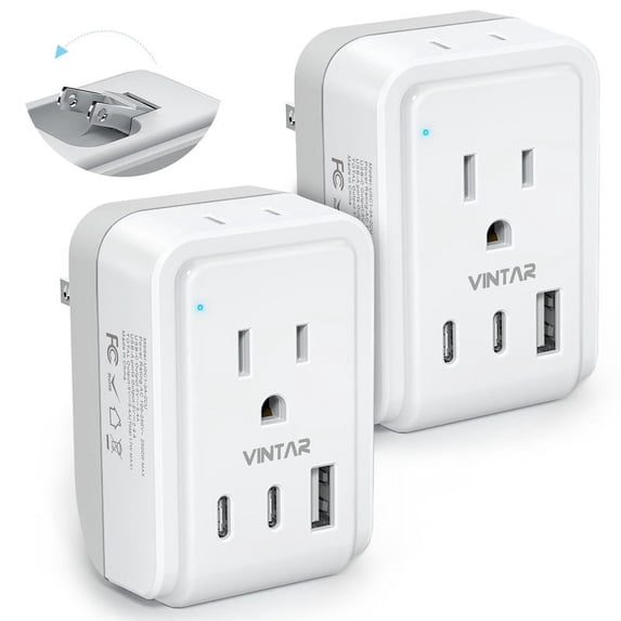 Vintar Type A Travel Plug Adapter 1 USB and 2 USB C Ports, 2 Count ...