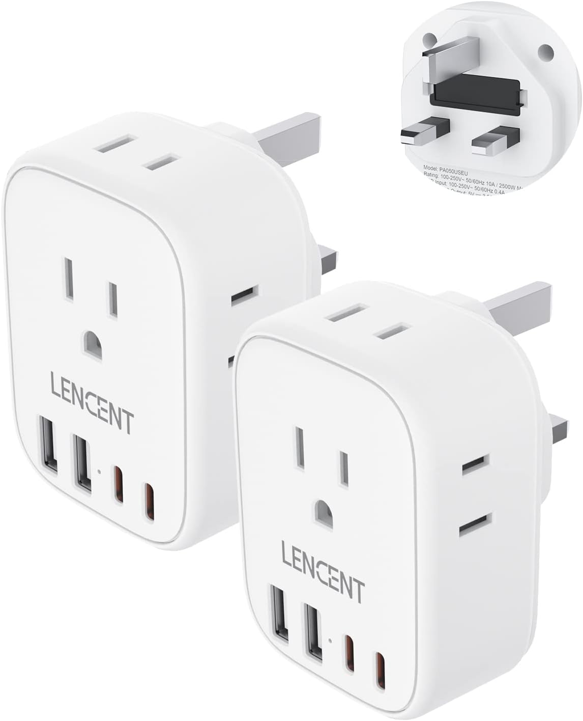 2 Pack US to UK Ireland Travel Plug Adapter, Grounded Type G Outlet ...