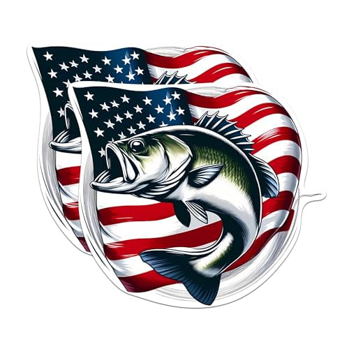 (2 Pack) USA Flag Bass Stickers - American Patriotic Fisherman ...
