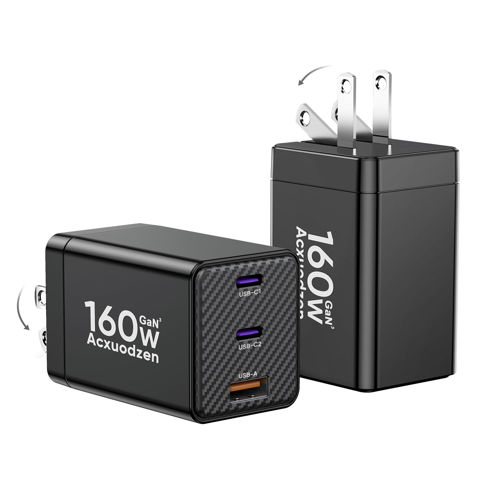 [2 Pack] USB C Charger Block 160W, 3-Port GaN Super Fast Charger, Dual ...