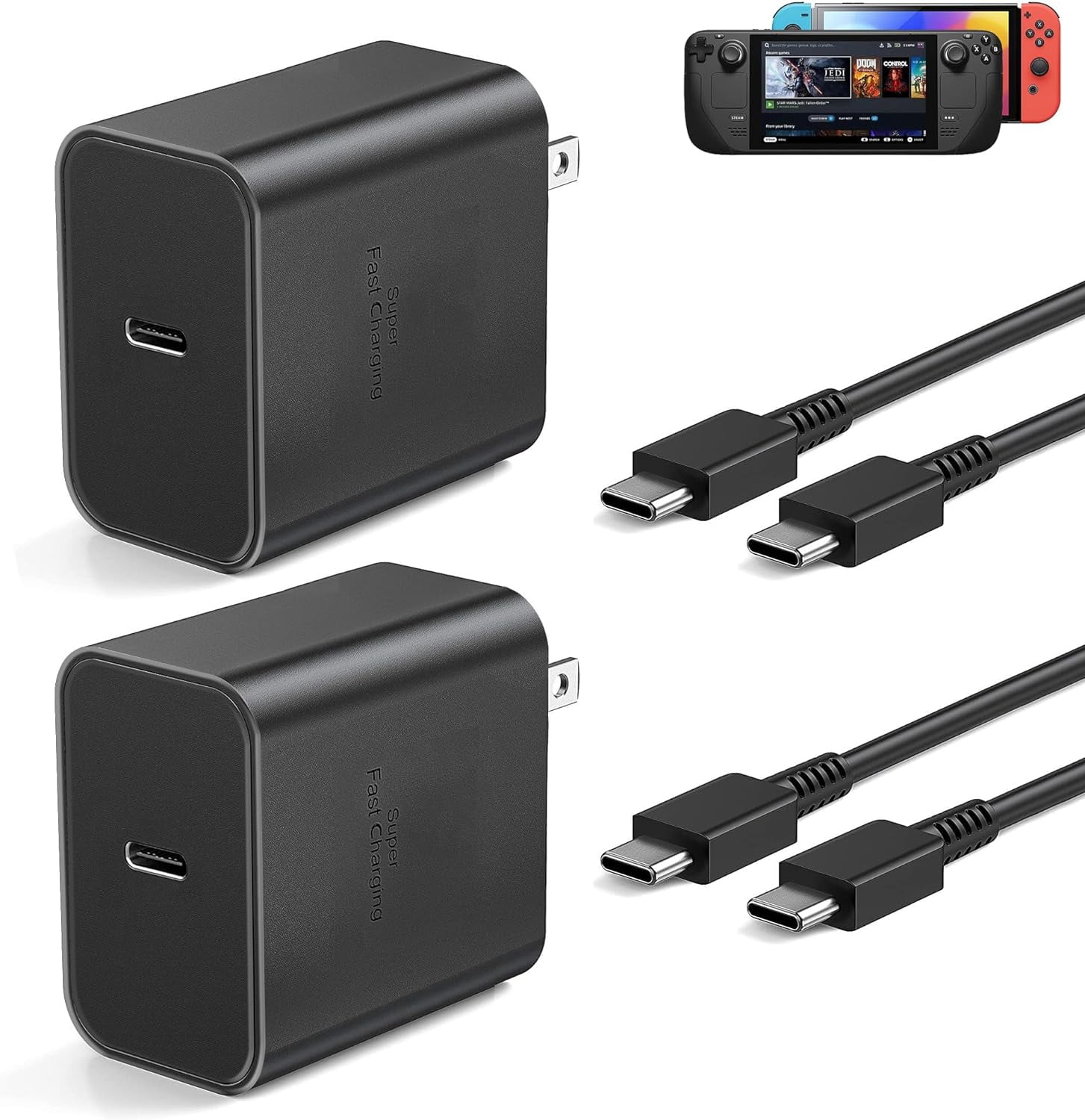 2-Pack USB-C Charger for Nintendo Switch, for Steam Deck Switch OLED ...