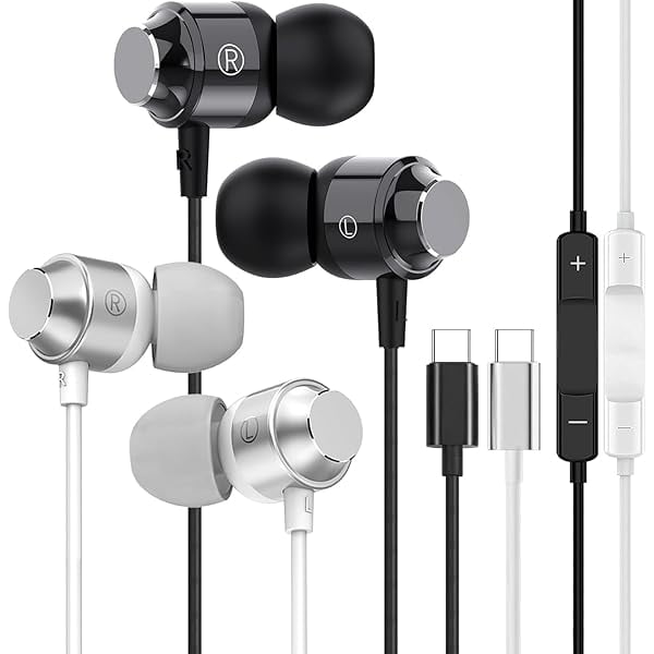 2 Pack USB C Headphones,USB C Wired Earphones with Microphone,Type C ...