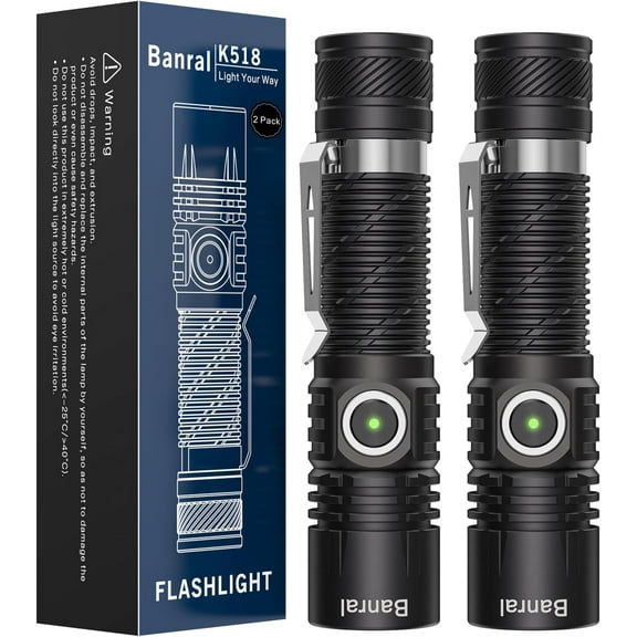 RGRVFD-Rechargeable Flashlights High Lumens, 2 Pack 2000 Lumens Bright ...