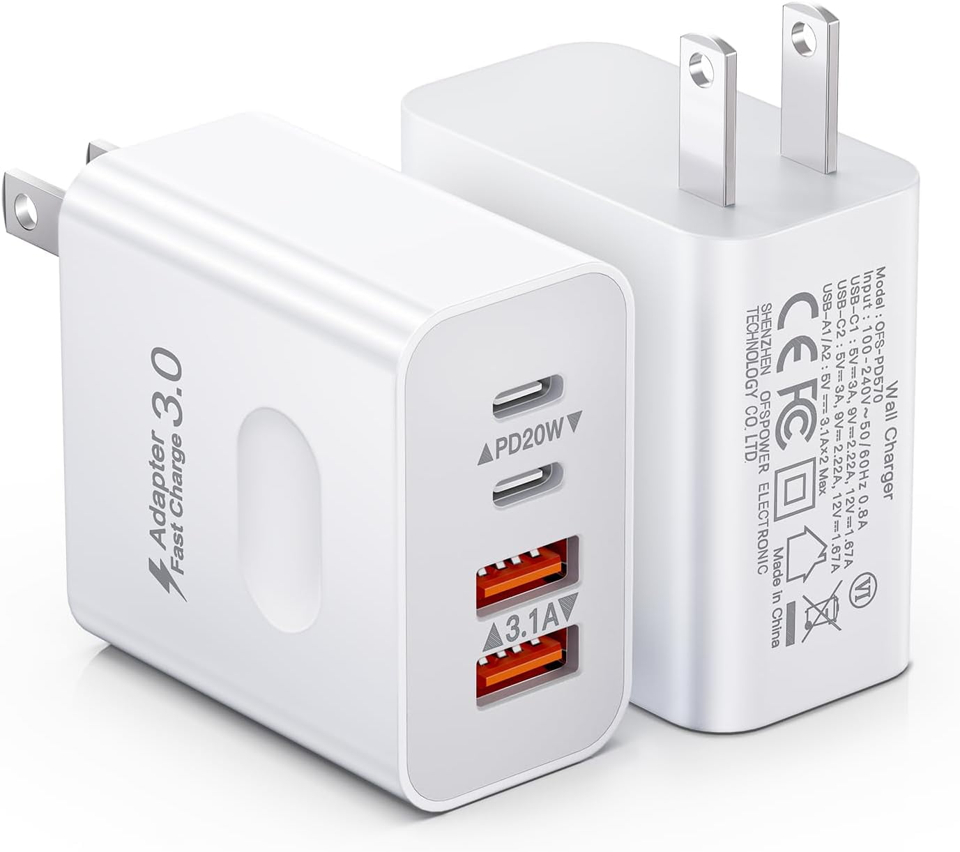 [2-Pack] USB C Wall Charger, 40W 4-Port Fast Charging Block USB C ...