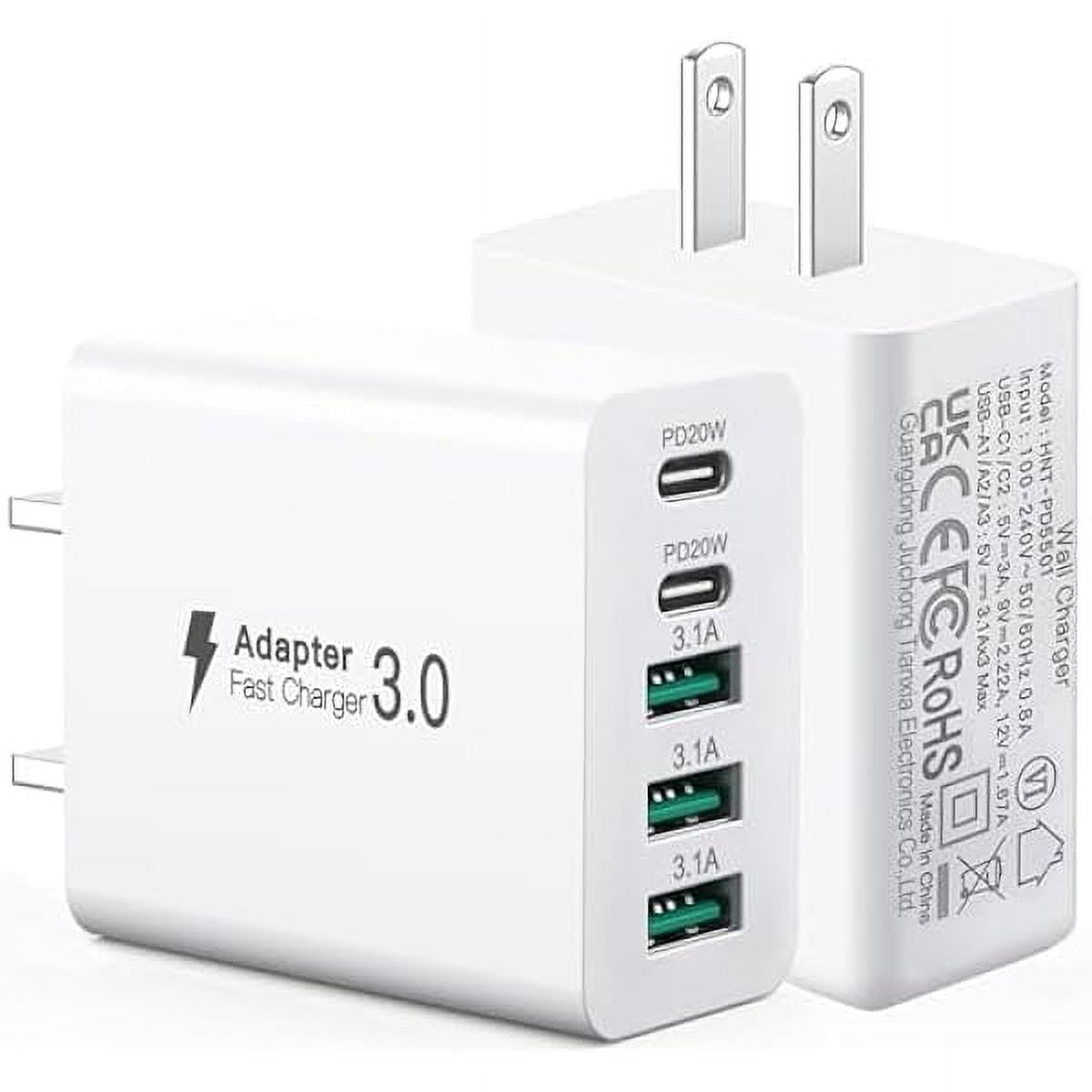 [2-Pack] USB C Wall Charger, 50W Fast USB-C Charger Block, 5 Port PD+QC ...