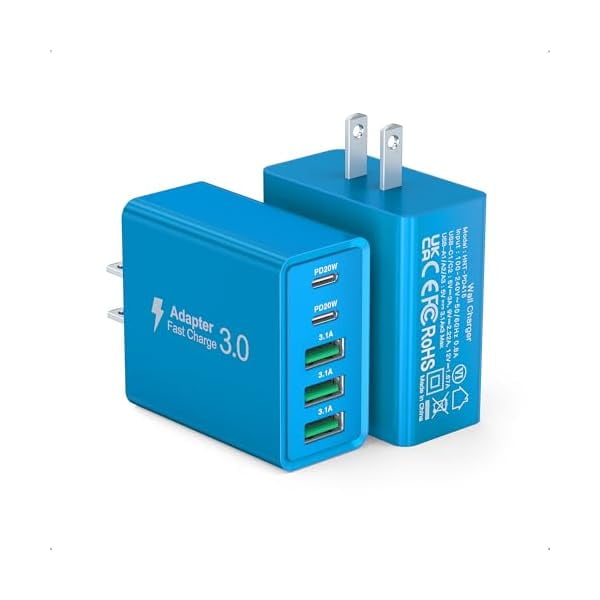[2-Pack] USB C Wall Charger, 50W USB C Charger Block 5-Port PD Fast ...