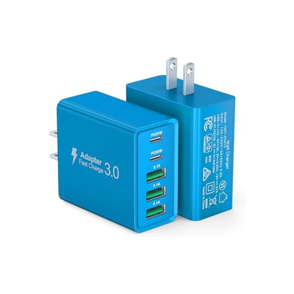 [2-Pack] USB C Wall Charger, 50W USB C Charger Block 5-Port PD Fast ...