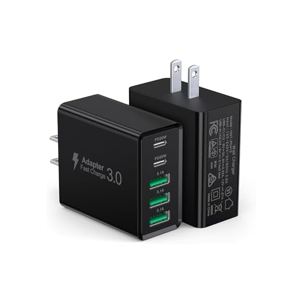[2-Pack] USB C Wall Charger, 50W USB C Charger Block 5-Port PD Fast ...