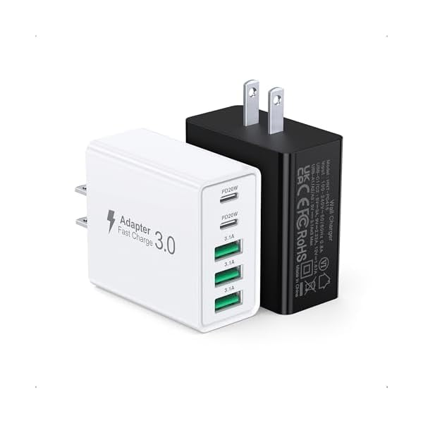 [2-Pack] USB C Wall Charger, 50W USB C Charger Block 5-Port PD Fast ...