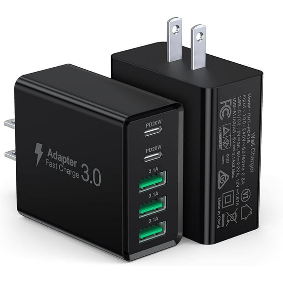 [2-Pack] USB C Wall Charger,60W 5-Port PD Fast USB C Charging Block ...