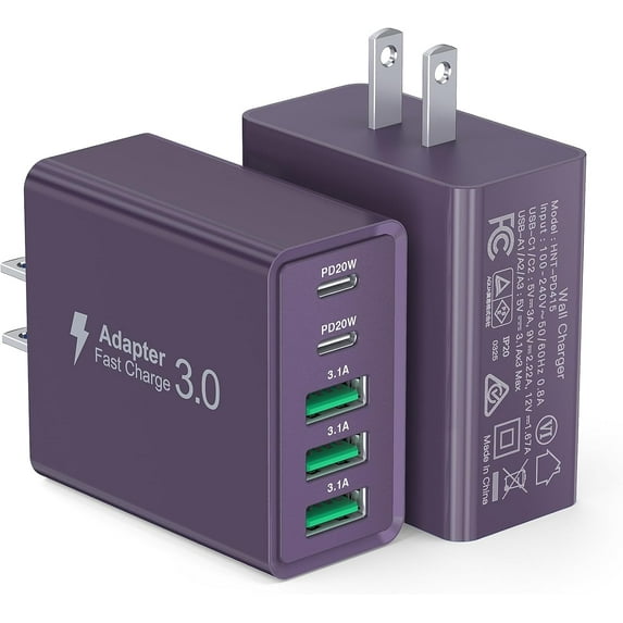 [2-Pack] USB C Wall Charger,60W 5-Port PD Fast USB C Charging Block ...