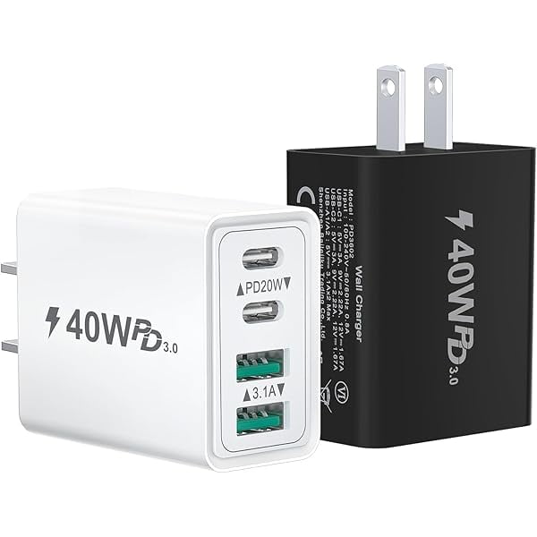 2-Pack USB C Wall Charger Block, 40W 4-Port USB-C Charging Block Fast ...