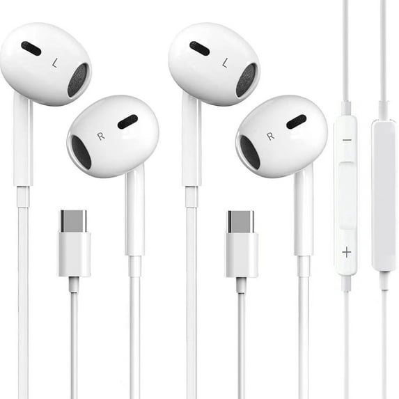 2 Pack USB-C Wired Earbuds for iPad Pro iPhone 15 Series, Hi-Fi Stereo ...