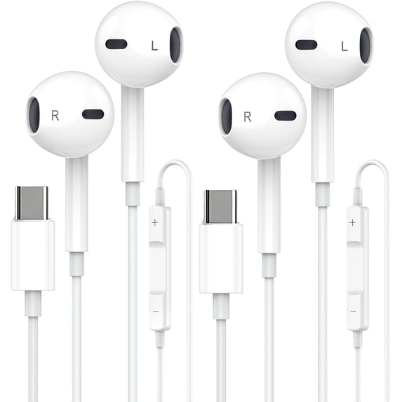 2 Pack USB-C Wired Earbuds for iPad Pro iPhone 15\16\17 Series, Hi-Fi ...