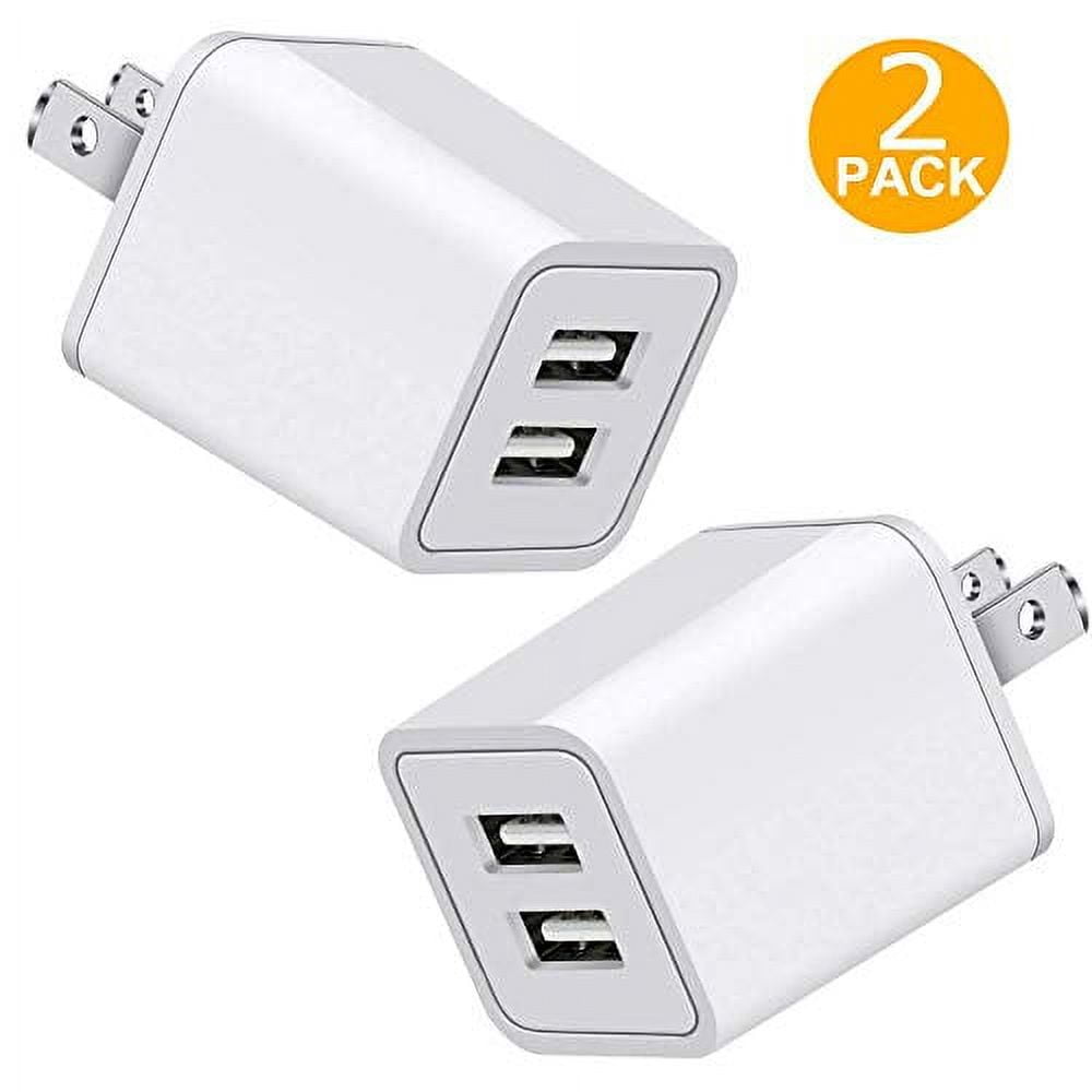 2 Pack USB Charger, 12W Dual 2-Port 2.4 Amp Wall Charger USB Plug ...