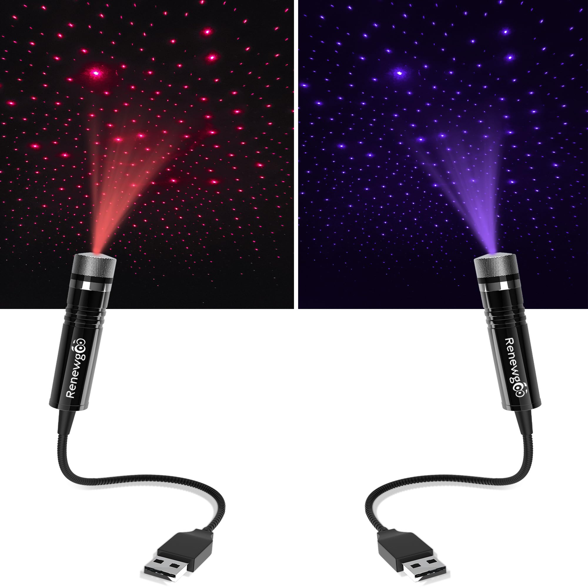 2-Pack USB Star Night Light Projector for Car, Bedroom, Interior Decor ...