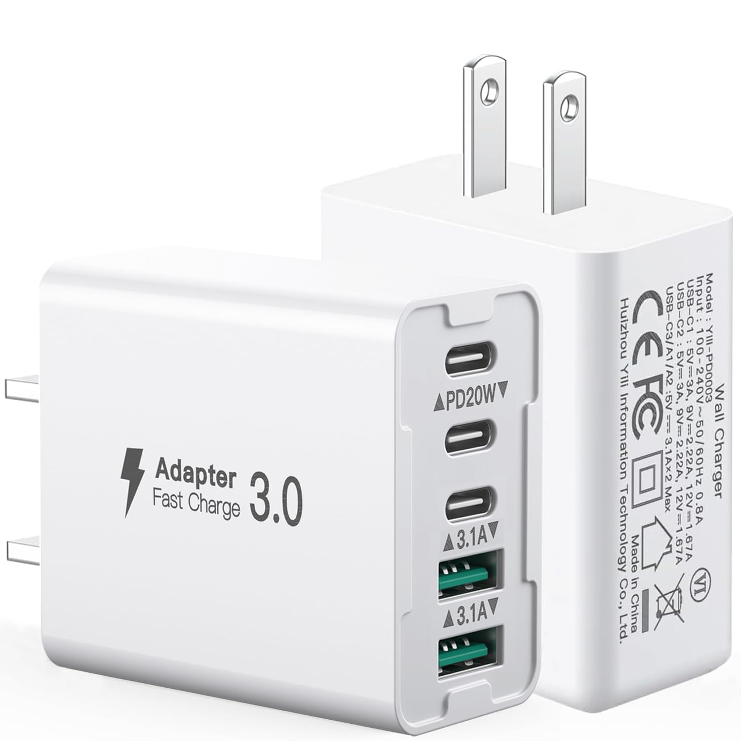 [2-Pack] USB Wall Charger, 50W 5-Port USB Charger Block, Fast Charging ...