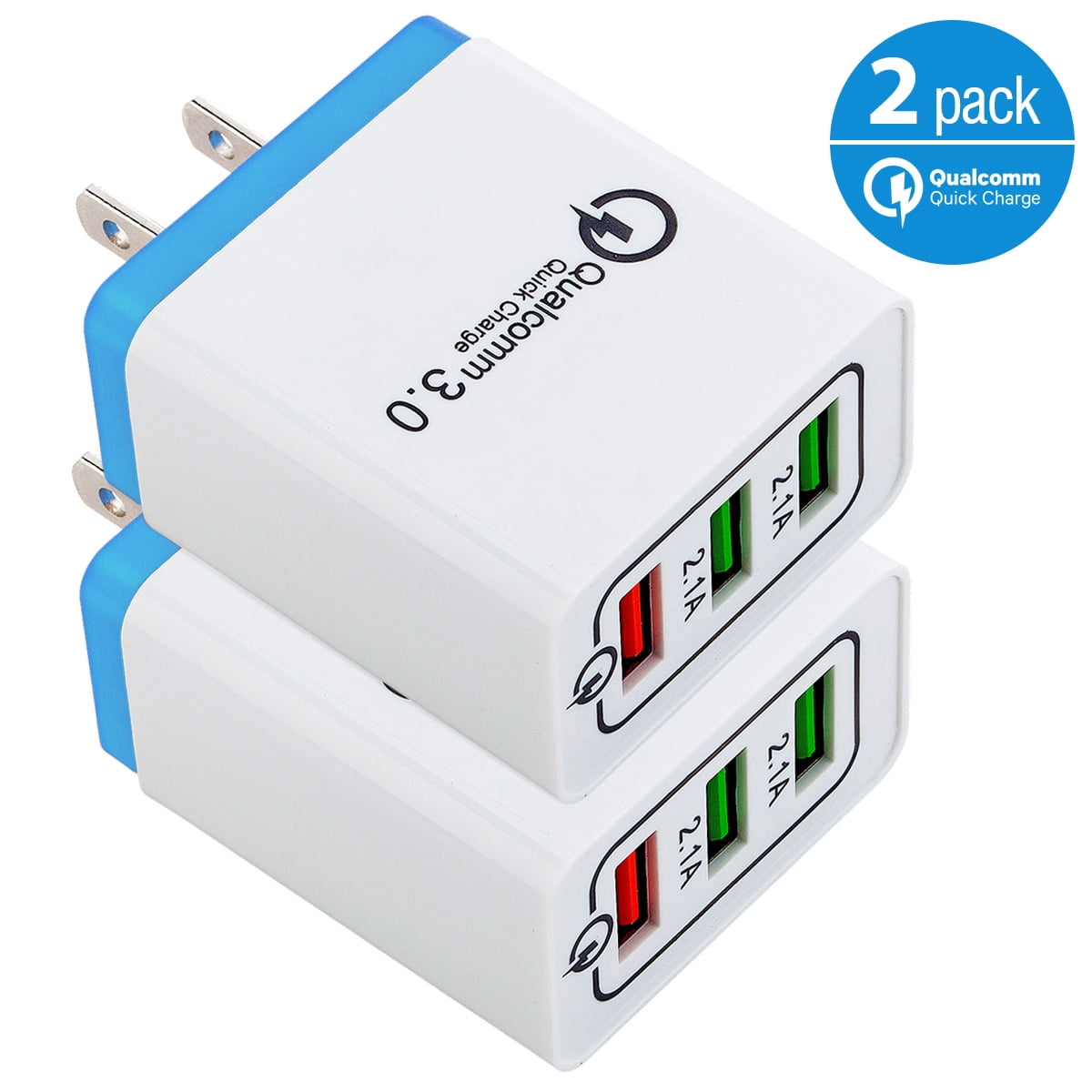 2-Pack USB Wall Charger, AFFLUX 7.2A 3-Port Fast Charging USB Wall ...