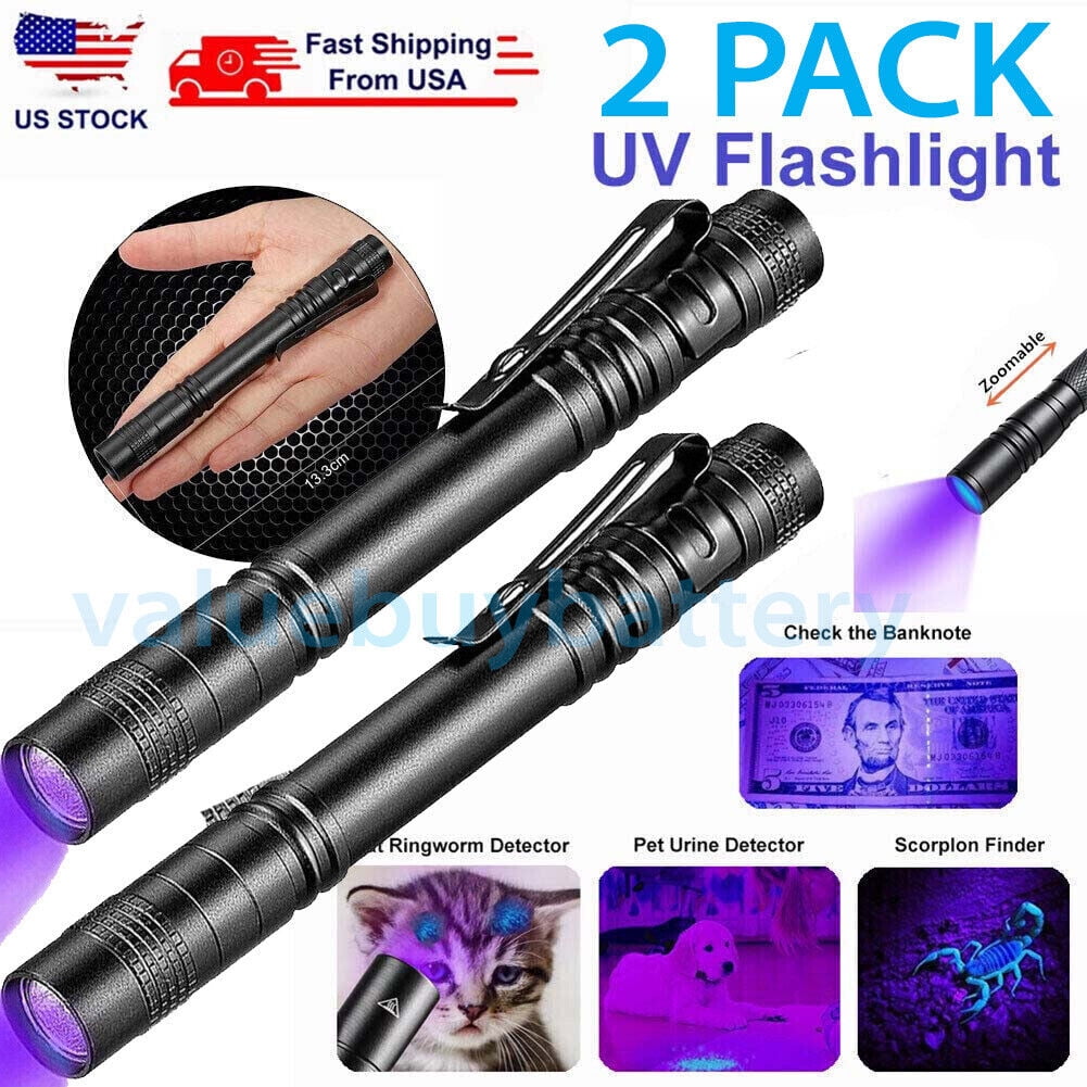2 Pack UV Black Light Flashlight Mini, 395nm Pen Light with Clip ...