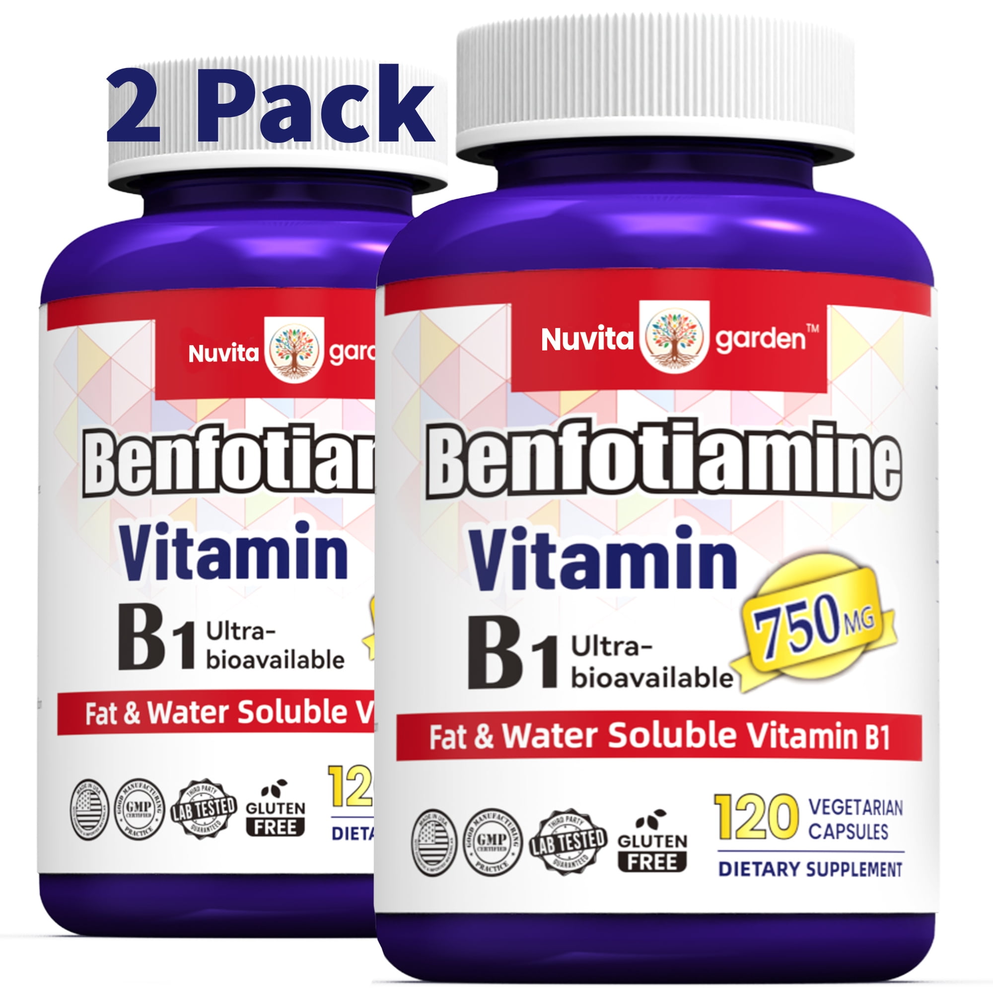 2 Pack 750mg Vitamin B1 Supports | Vegan Capsules for Men & Women ...