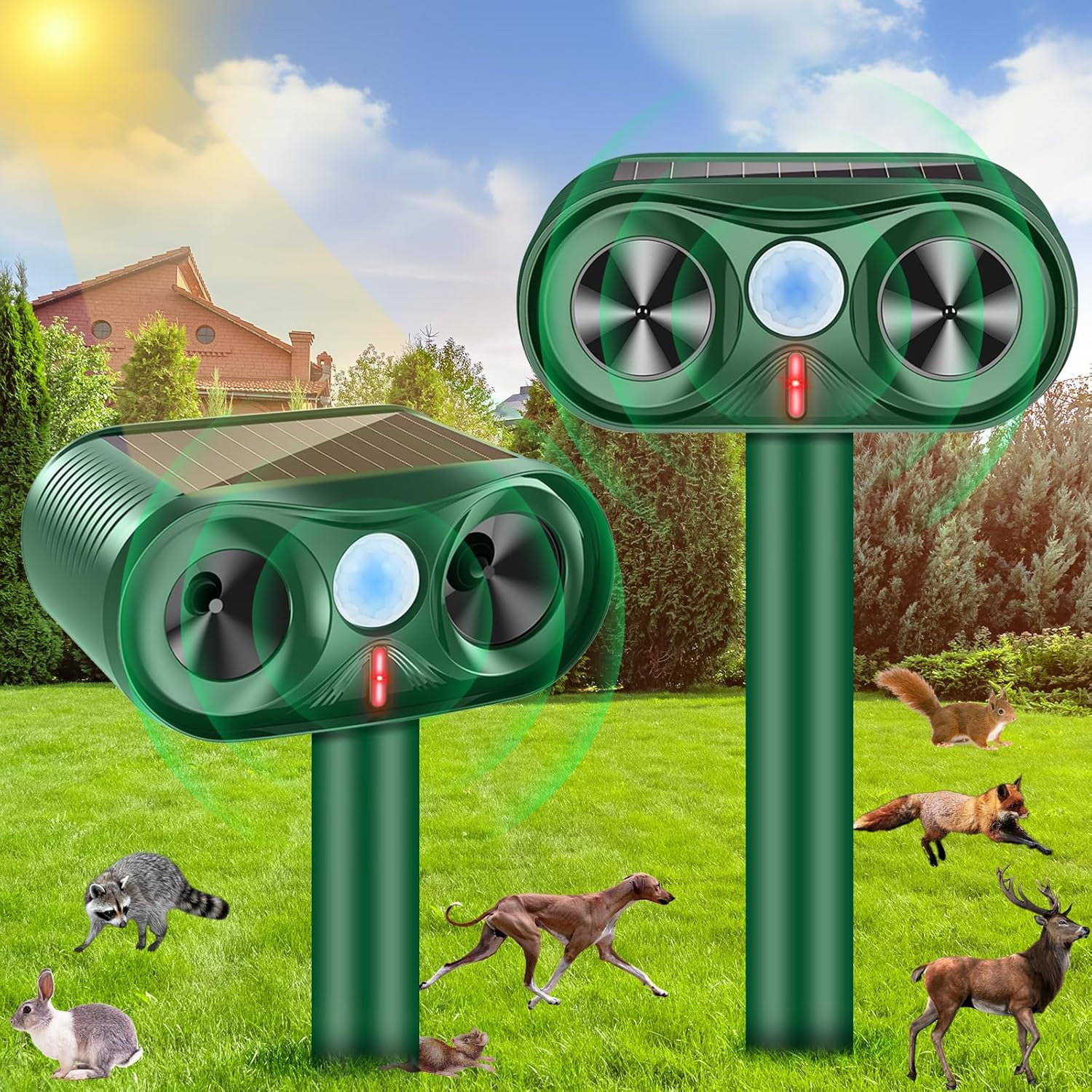 2 Pack Ultrasonic Solar Animal Repeller With Motion Detection,Cat And Dog Deterrent Device For ...