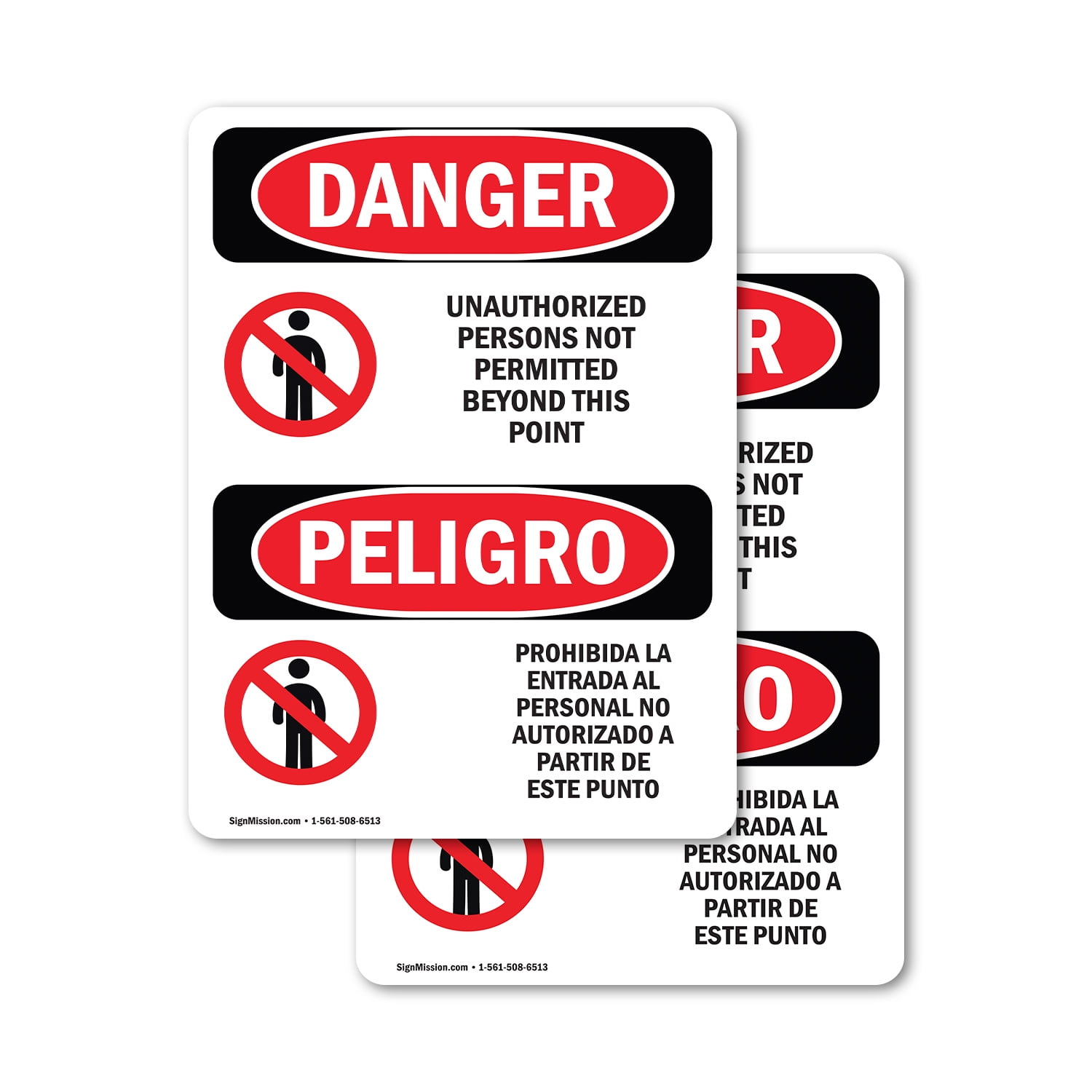 (2 Pack) Unauthorized Persons Not Permitted Bilingual OSHA Danger Sign ...