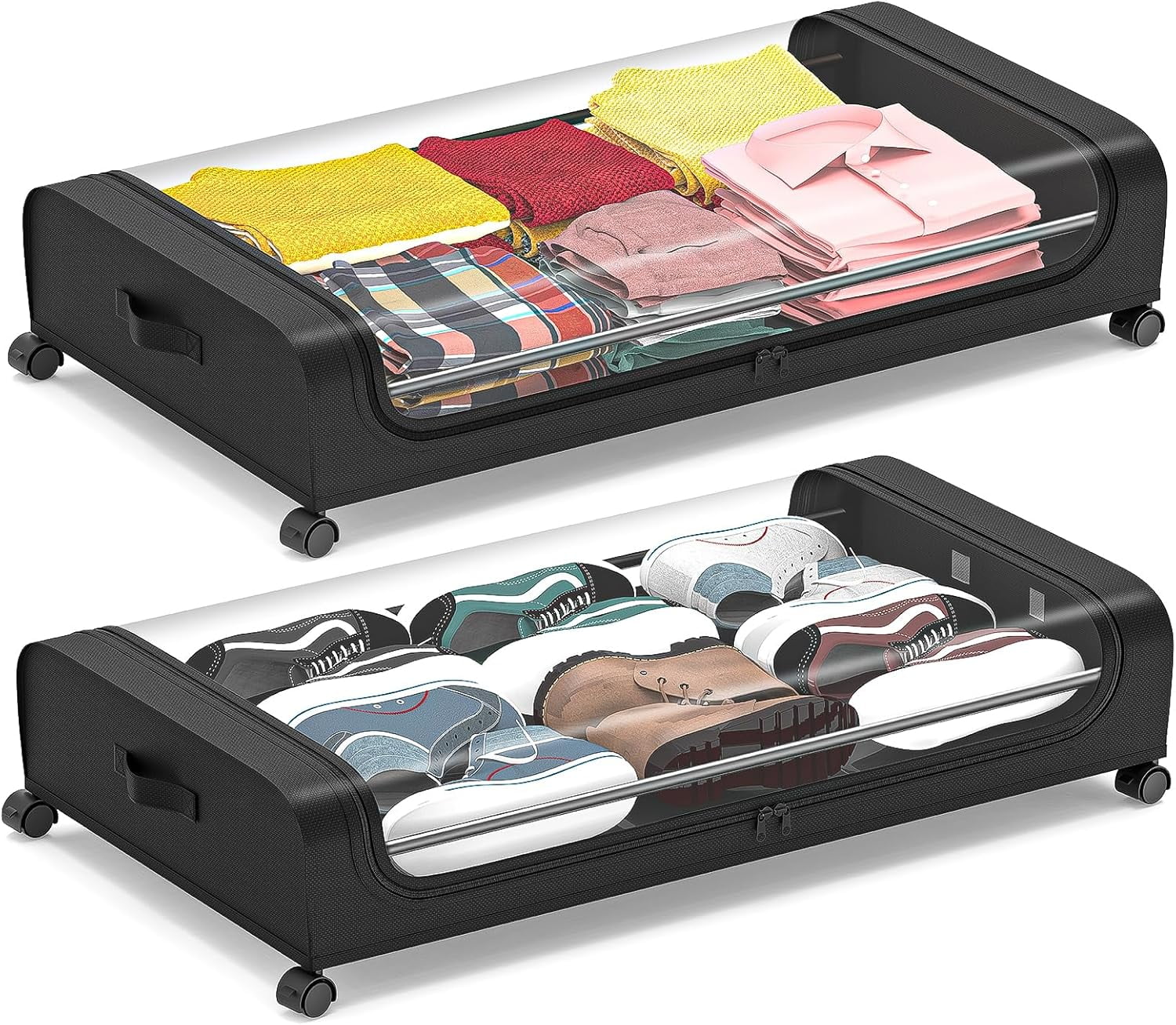 2-Pack Under Bed Storage with Wheels - Fulpower Rolling Underbed ...