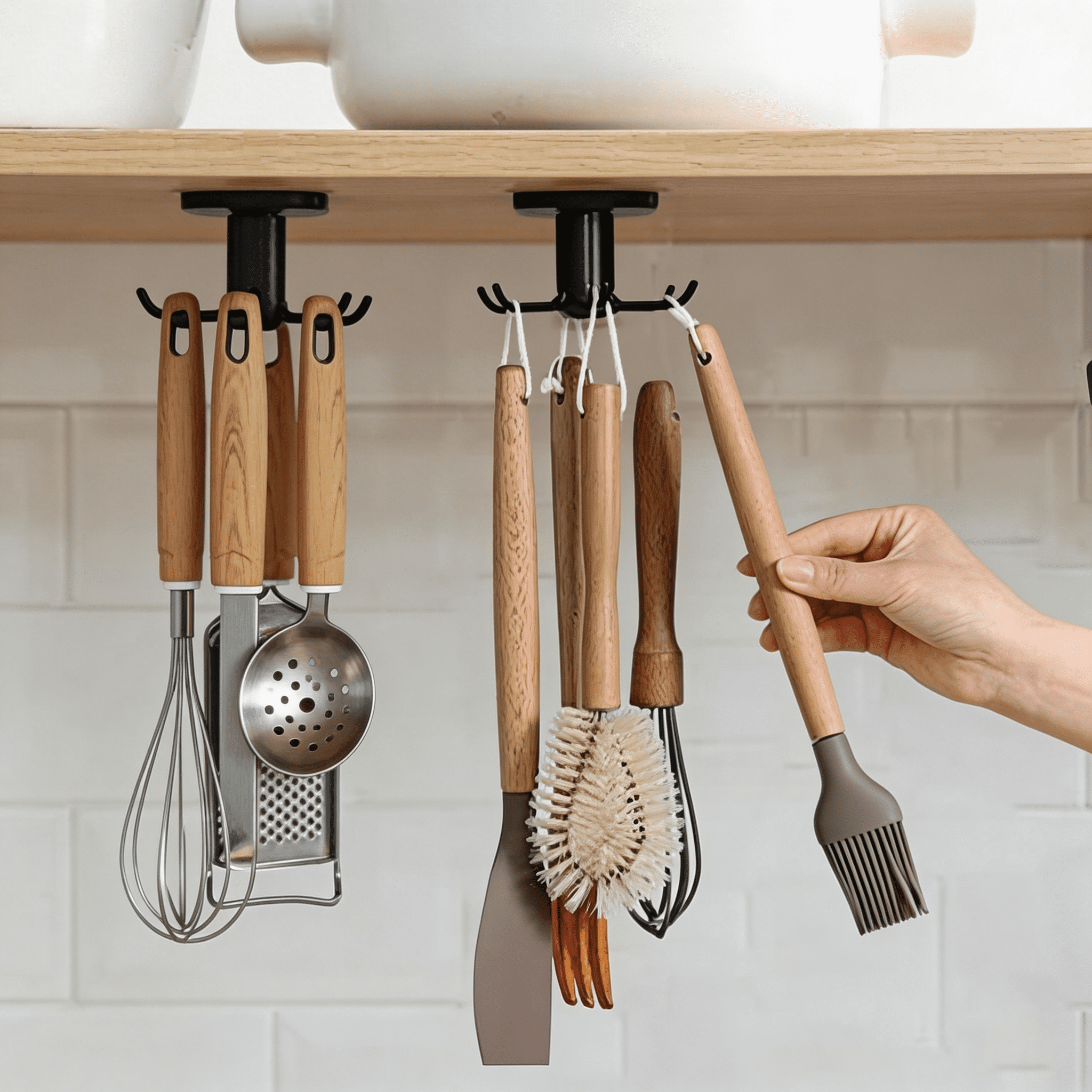 2-Pack Under Cabinet Hooks, 360° Rotating Adhesive Utensil Hanger Rack ...