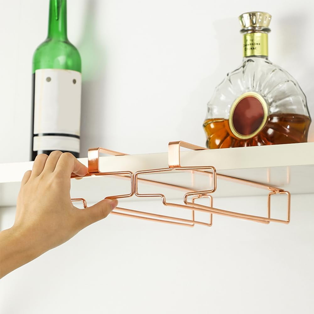 2 Pack Under Cabinet Wine Glass Rack Rose Gold Wine Glass Holder ...