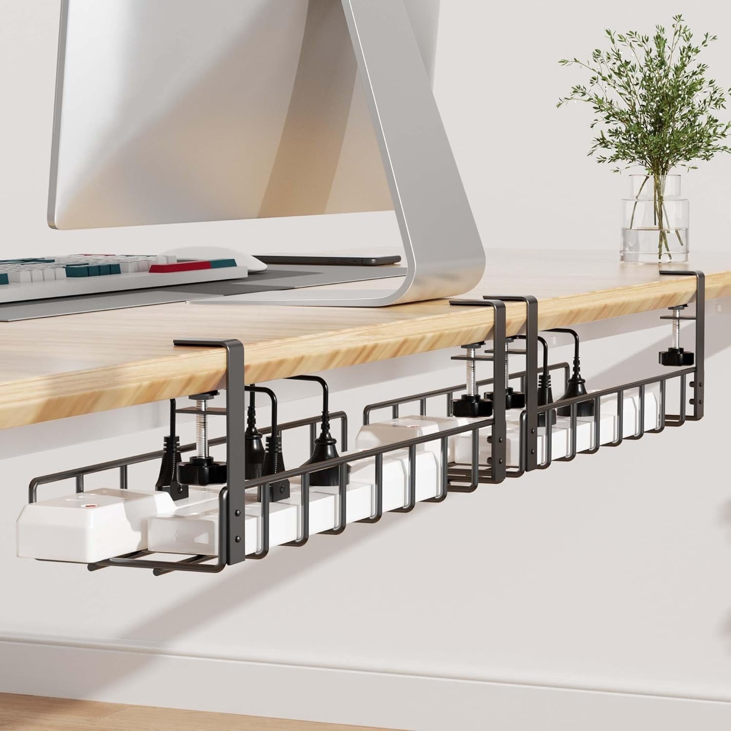 2 Pieces Under Desk Cable Management Organizer with Upgrade Clips, PC ...