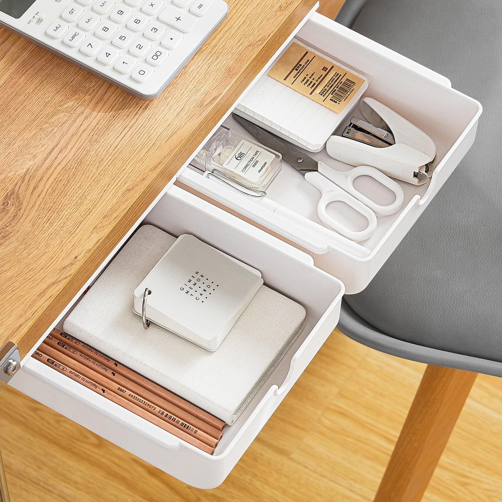 2 Pack Under Desk Drawer Self-Adhesive Hidden Desktop Organizer ...