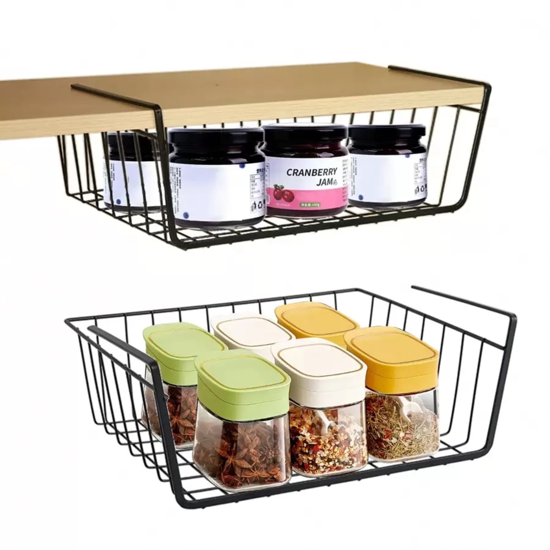 2-Pack Under Shelf Hanging Baskets – Wire Rack Design for Cabinet ...