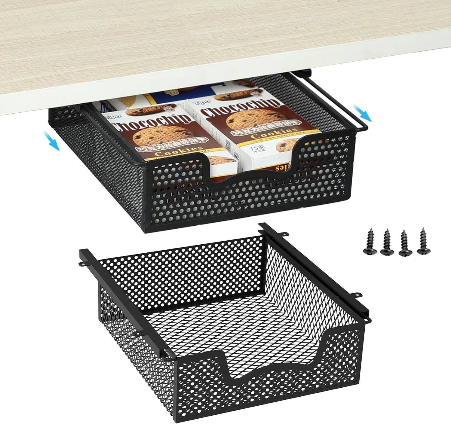 2 Pack Under Shelf Storage Basket, X-cosrack Sliding Under Cabinet ...